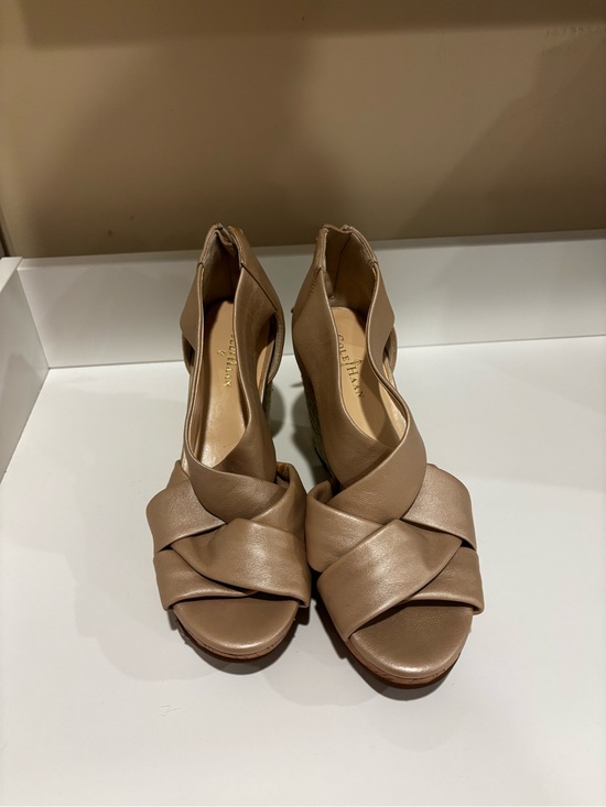 Cole Haan | Shoes | Cole Haan Womens Taupe Leather Wedge Sandals | Poshmark
